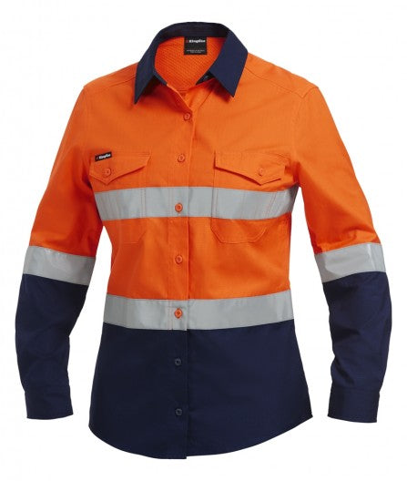 King Gee Workcool 2 Women's Hi-Vis Reflective Spliced Shirt Long Sleev ...